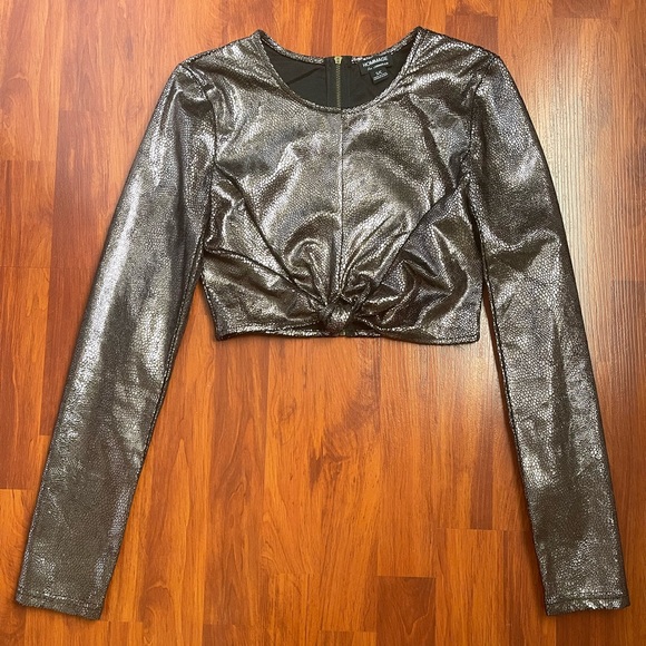 HOMAGE | Tops | Silver Metallic Long Sleeve Crop | Poshmark